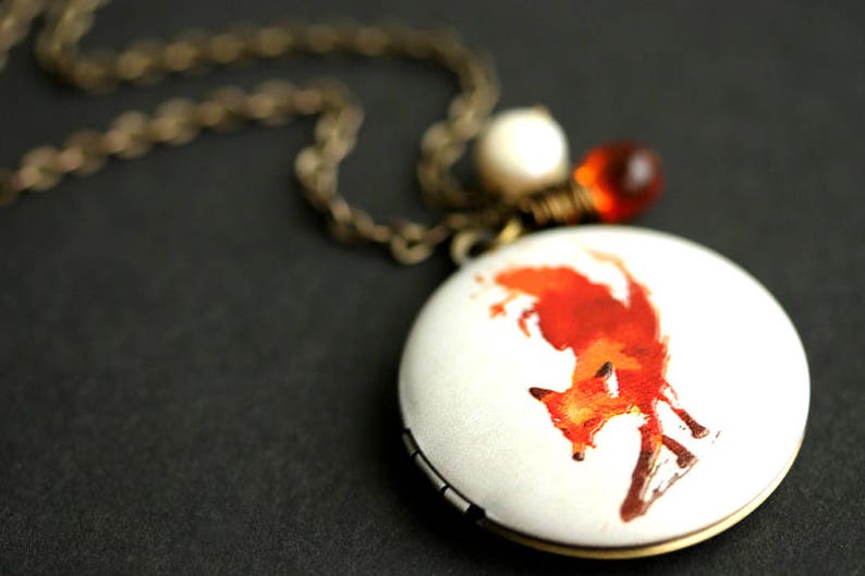 Fox Locket Necklace. Red Fox Necklace With Glass Teardrop and Fresh ...