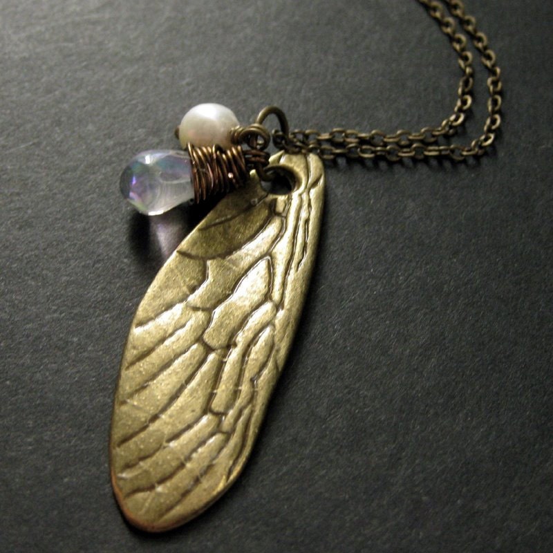 Wing Necklace. Dragonfly Wing Necklace in Bronze With Teardrop and ...