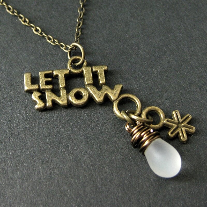 Snow Necklace With Snowflake Charm and Frosted Glass Teardrop - Etsy