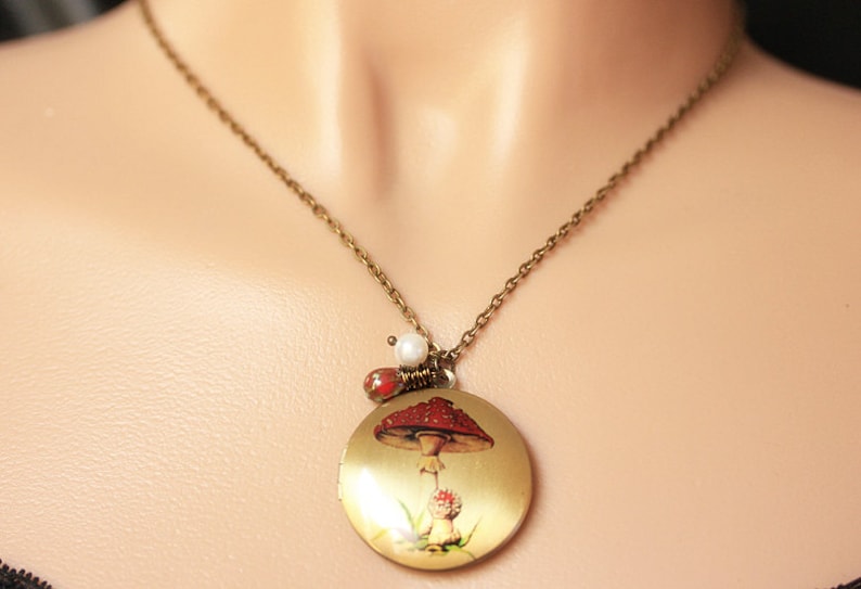 Red Mushroom Necklace. Toad Stool Locket Necklace. Gnome Home Locket ...