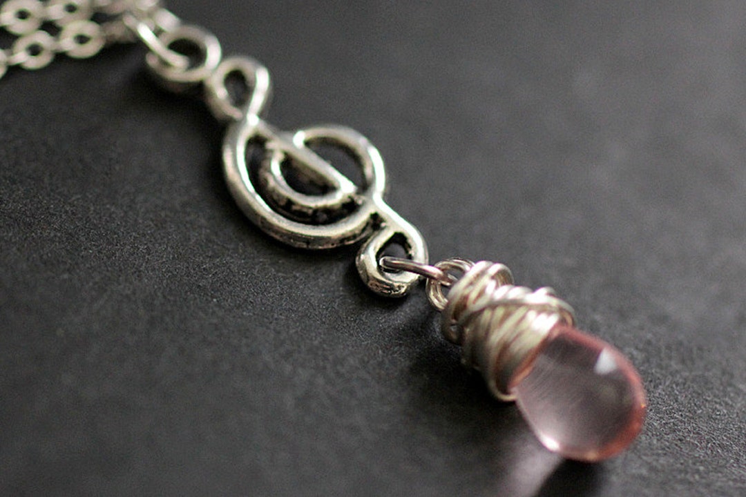 Musical Note Necklace. Music Necklace. Treble Clef Necklace. Pink ...