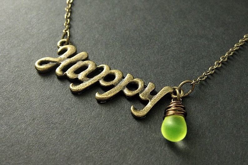 Happy Necklace. Happy Pendant With Wire Wrapped Glass - Etsy