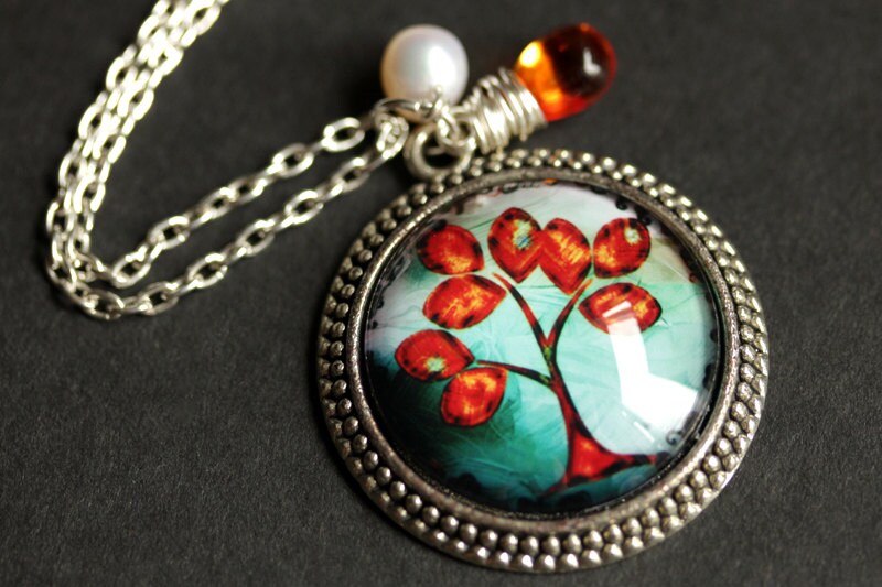 Autumn Tree Necklace. Orange Tree Pendant With Fresh Water Pearl and ...