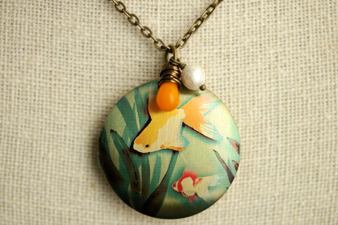 Lucky Goldfish Locket Necklace. Goldfish Necklace. Orange Fish - Etsy