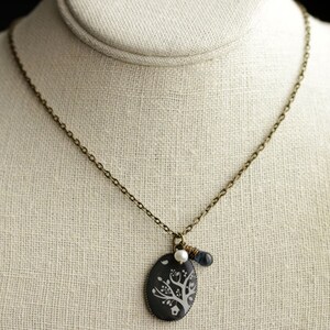 Midnight Tree Necklace. Navy Blue and White Tree Pendant With Dark Blue ...
