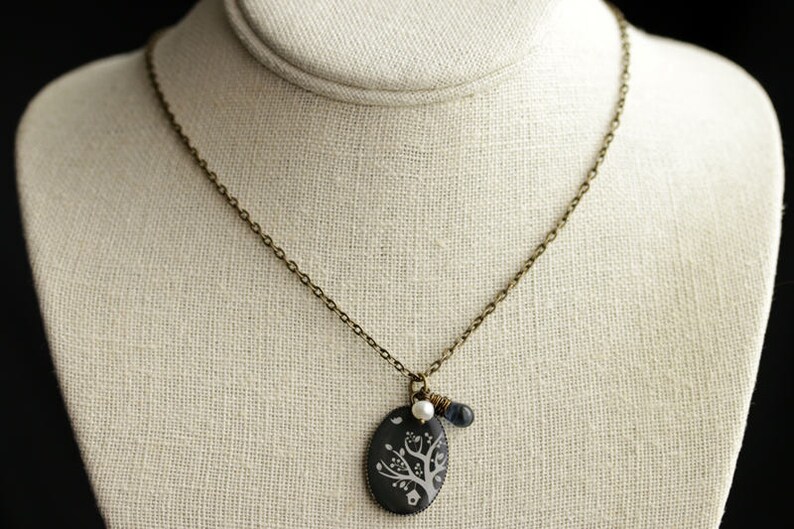 Midnight Tree Necklace. Navy Blue and White Tree Pendant With Dark Blue ...