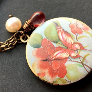 Pink Butterfly Locket Necklace. Pink and Red Butterfly Necklace With ...