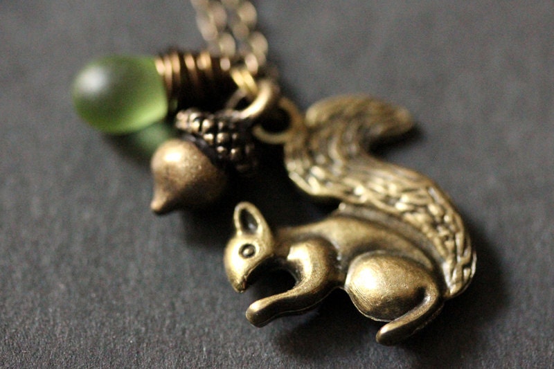 Woodland Squirrel Charm Necklace. Woodland Necklace With Acorn Charm ...