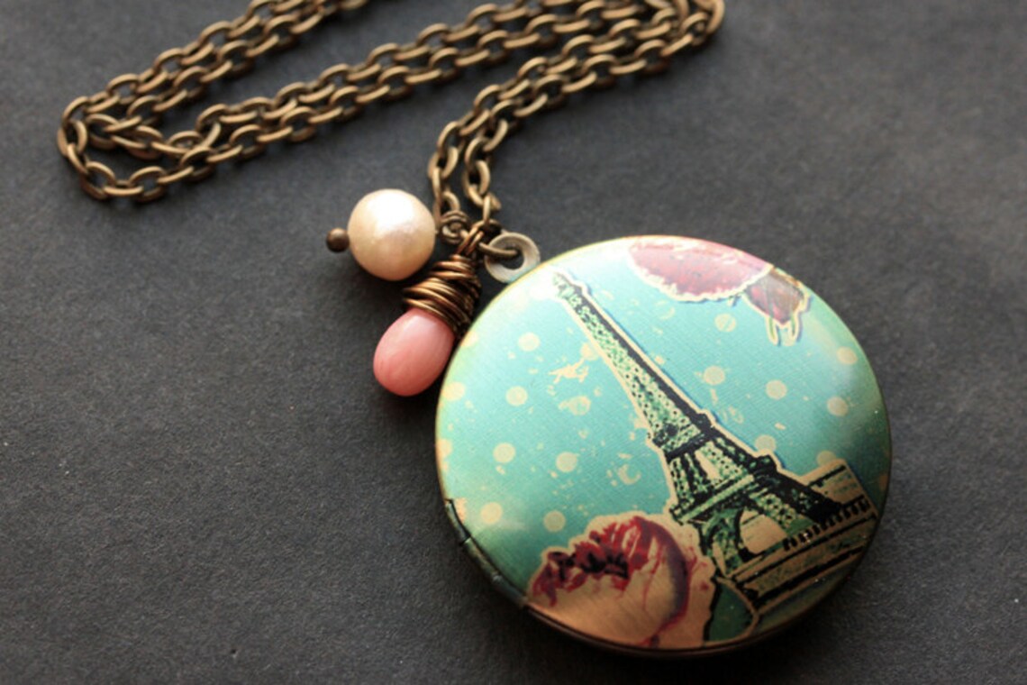Eiffel Tower Locket Necklace. Spring in Paris Necklace With - Etsy