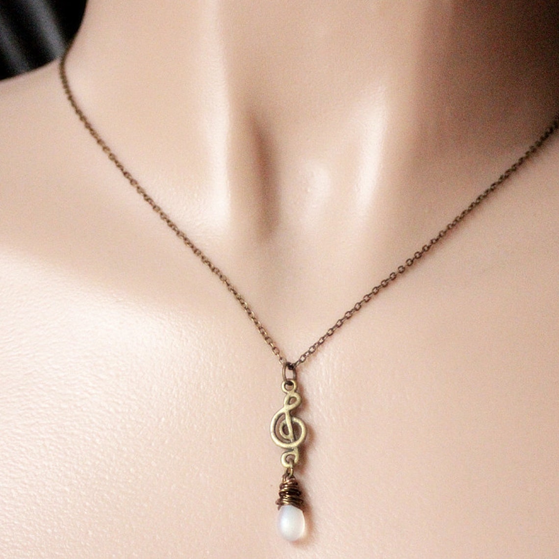 Musical Note Necklace. Treble Clef Necklace. Music Necklace. Frosted ...