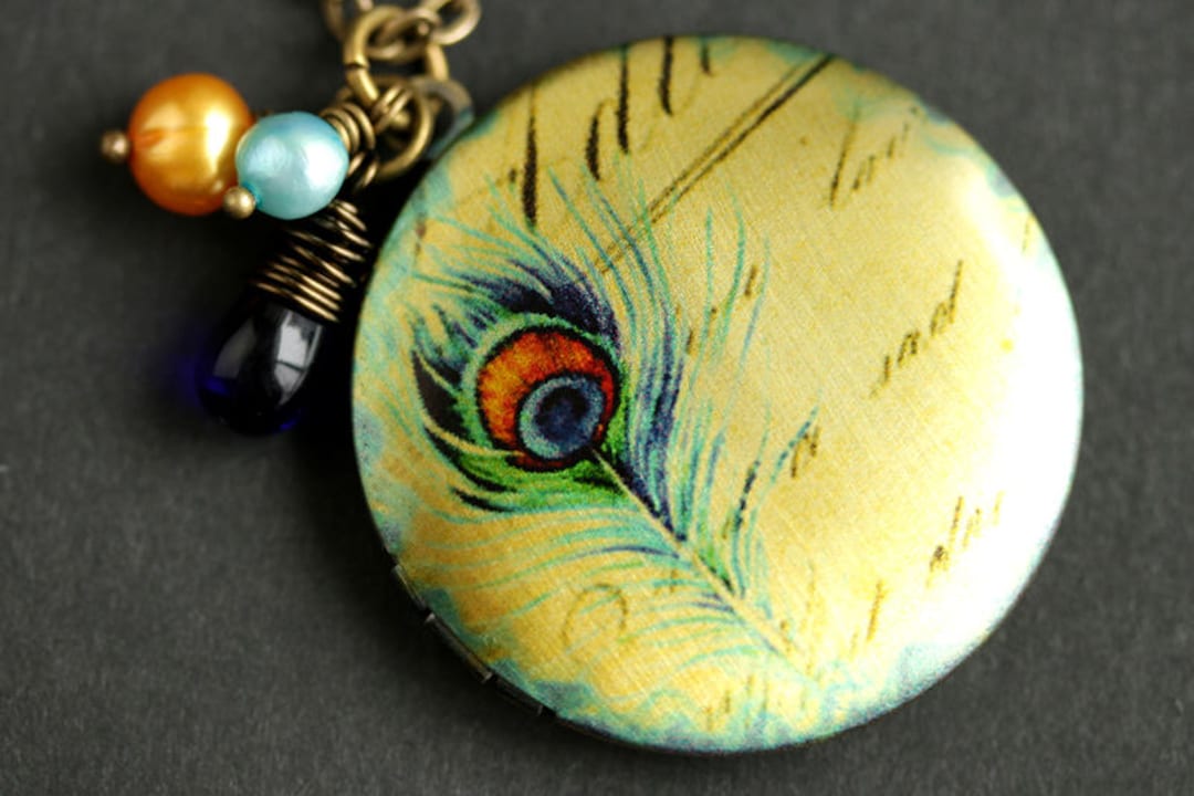 Peacock Feather Locket Necklace. Peacock Necklace. Feather Necklace ...