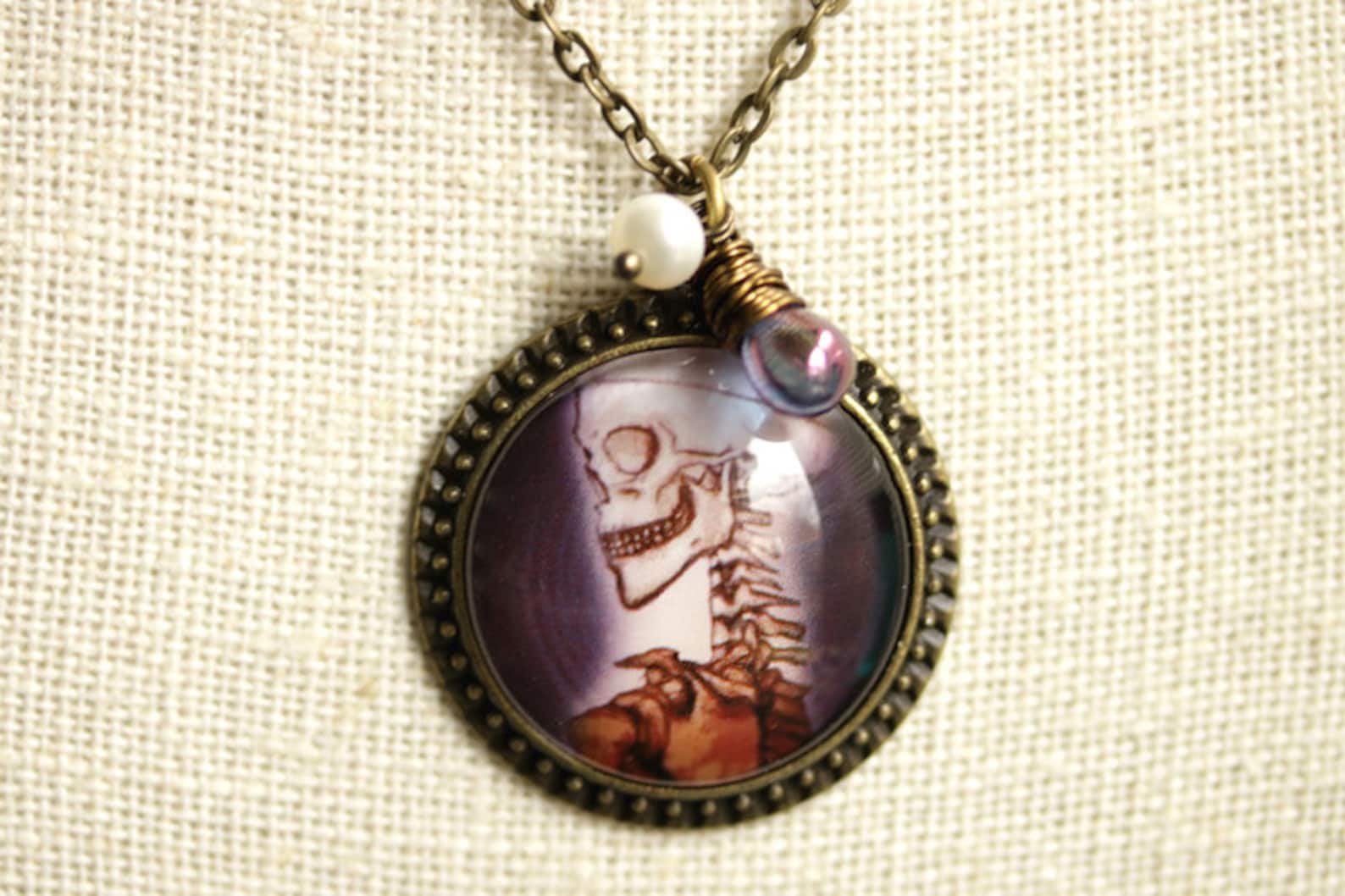 Skeleton Necklace. Goth Skeleton Pendant. Spooky Halloween Necklace ...
