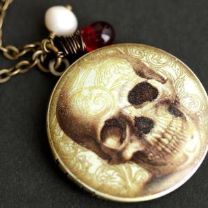 Creepy Skull Locket Necklace. Skull Necklace With Red Teardrop and ...