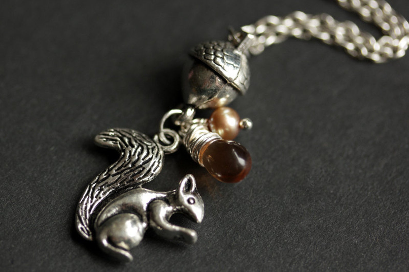 Squirrel Necklace. Silver Squirrel and Acorn Charm Necklace | Etsy