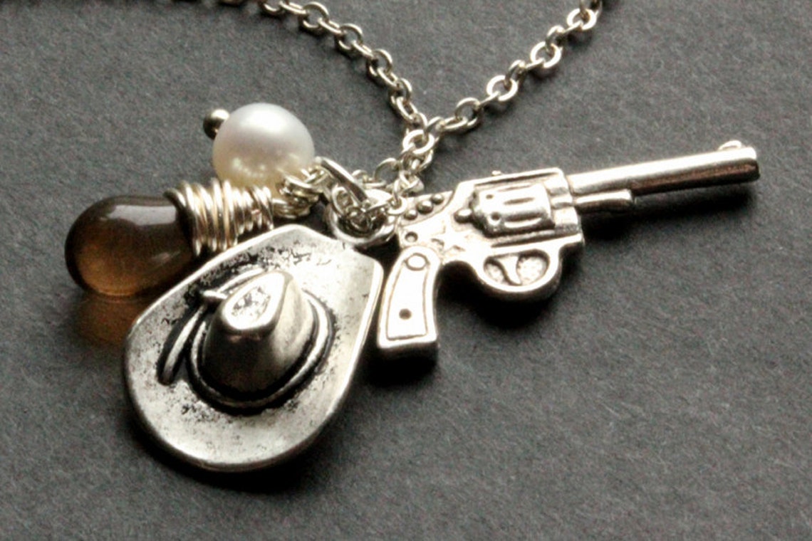 Cowboy Necklace. Cowgirl Necklace in Silver With Brown - Etsy