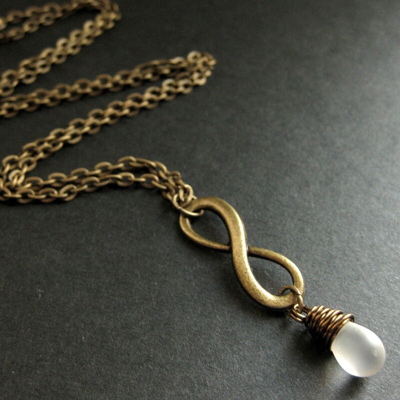Bronze Infinity Symbol Necklace. Clouded White Teardrop Necklace. Wire ...