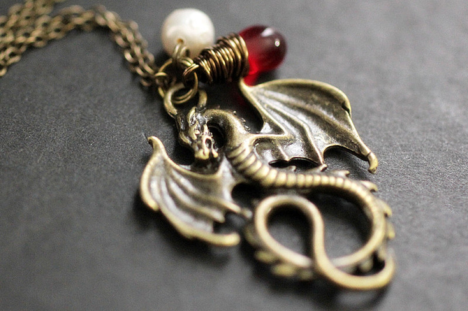 Dragon Necklace. Bronze Draco Necklace With Red Teardrop and Fresh ...