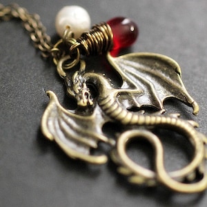 Dragon Necklace. Bronze Draco Necklace With Red Teardrop and Fresh ...
