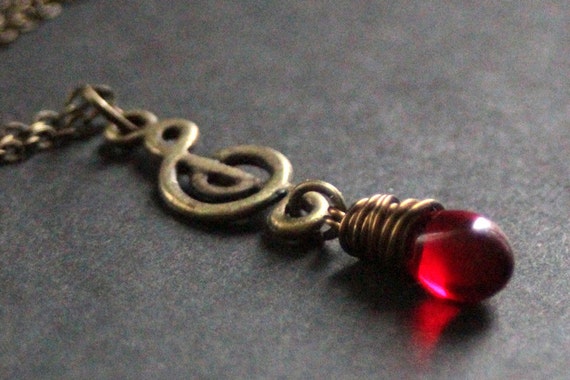 Treble Clef Necklace. Red Teardrop Necklace. Musical Note - Etsy