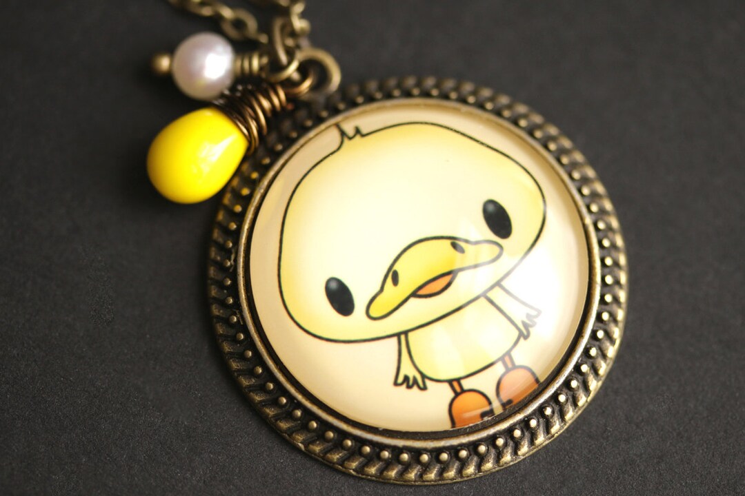Baby Duck Necklace. Cartoon Duck Pendant. Yellow Duckie Necklace With ...