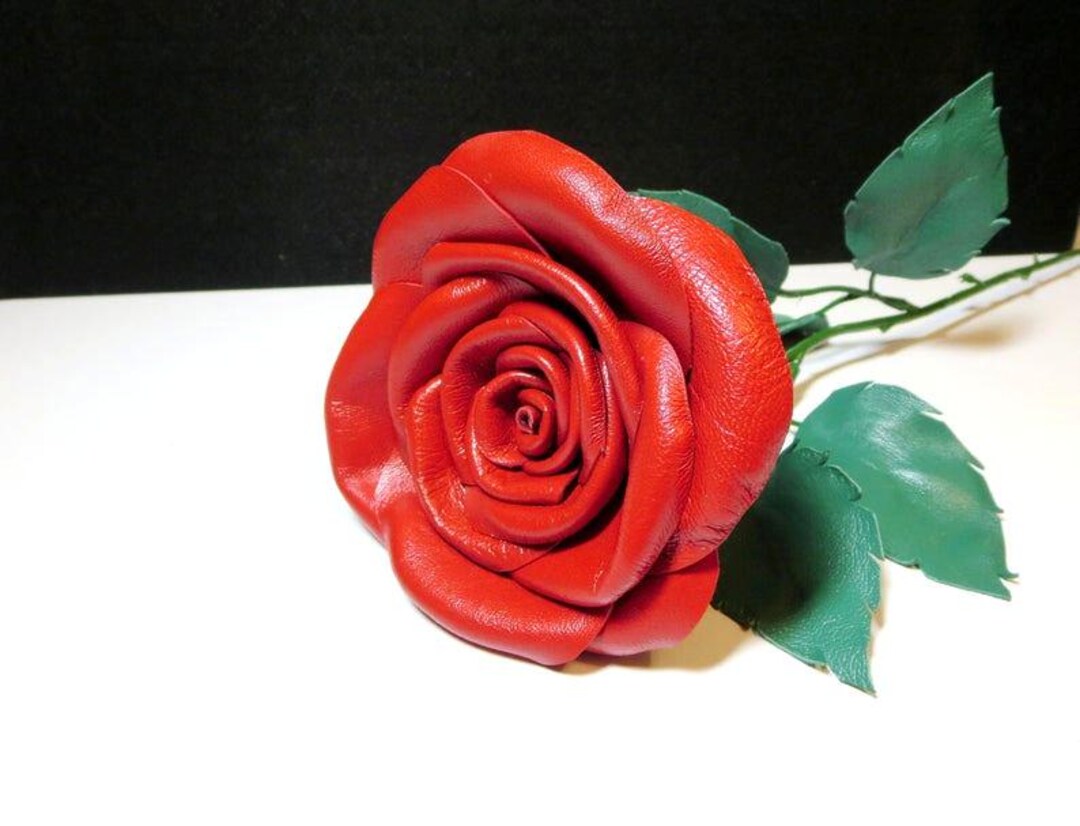 3rd Anniversary Gift, Leather Flower Rose, Long Stem Leather Flower ...