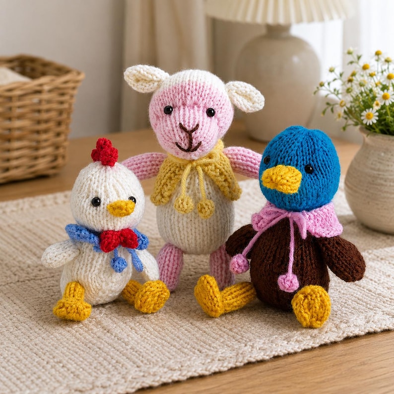 Chicken Duck Lamb Knitting Pattern PDF, Farm Animal Toy Knitting ...