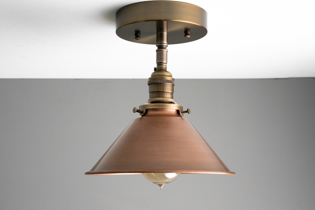 8" Aged Copper - Ceiling Light - Rustic Industrial Light Fixture ...