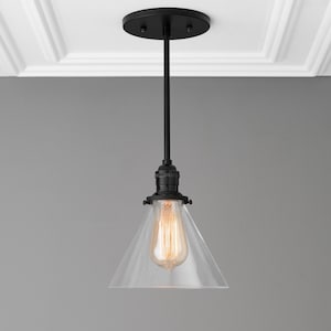 Glass Shade - Drop Ceiling Light - Industrial Lighting - Silver Pendant ...
