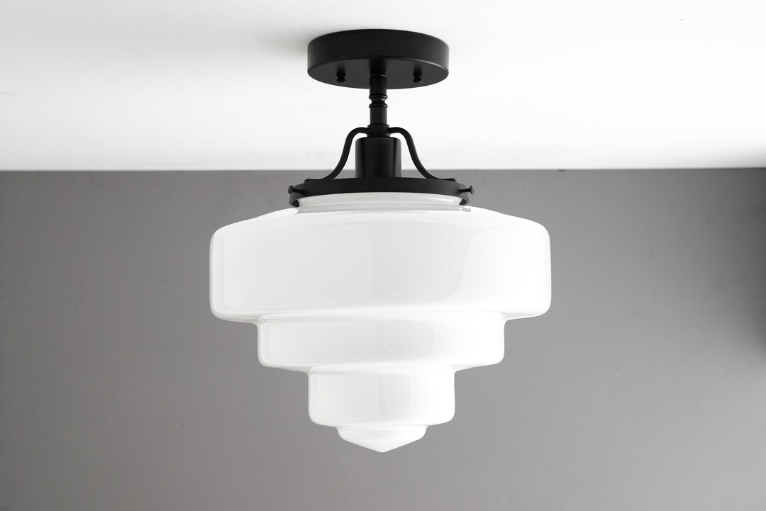 12" Wedding Cake Ceiling Light - Milk Glass Light Fixture - Semi Flush ...