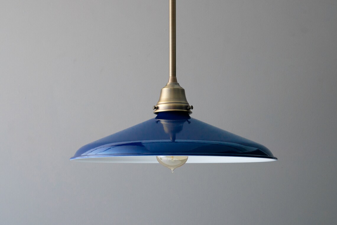 14" Blue Industrial Shade - Ceiling Fixture - Pendant Lamp - Industrial ...