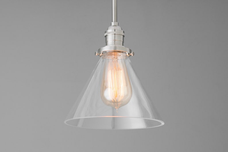 Glass Shade - Drop Ceiling Light - Industrial Lighting - Silver Pendant ...