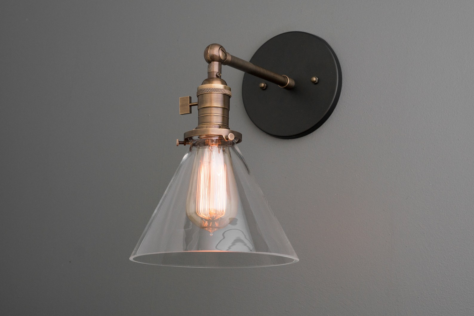 Wall Sconce - Clear Cone Shade - Industrial Fixture - Farmhouse ...