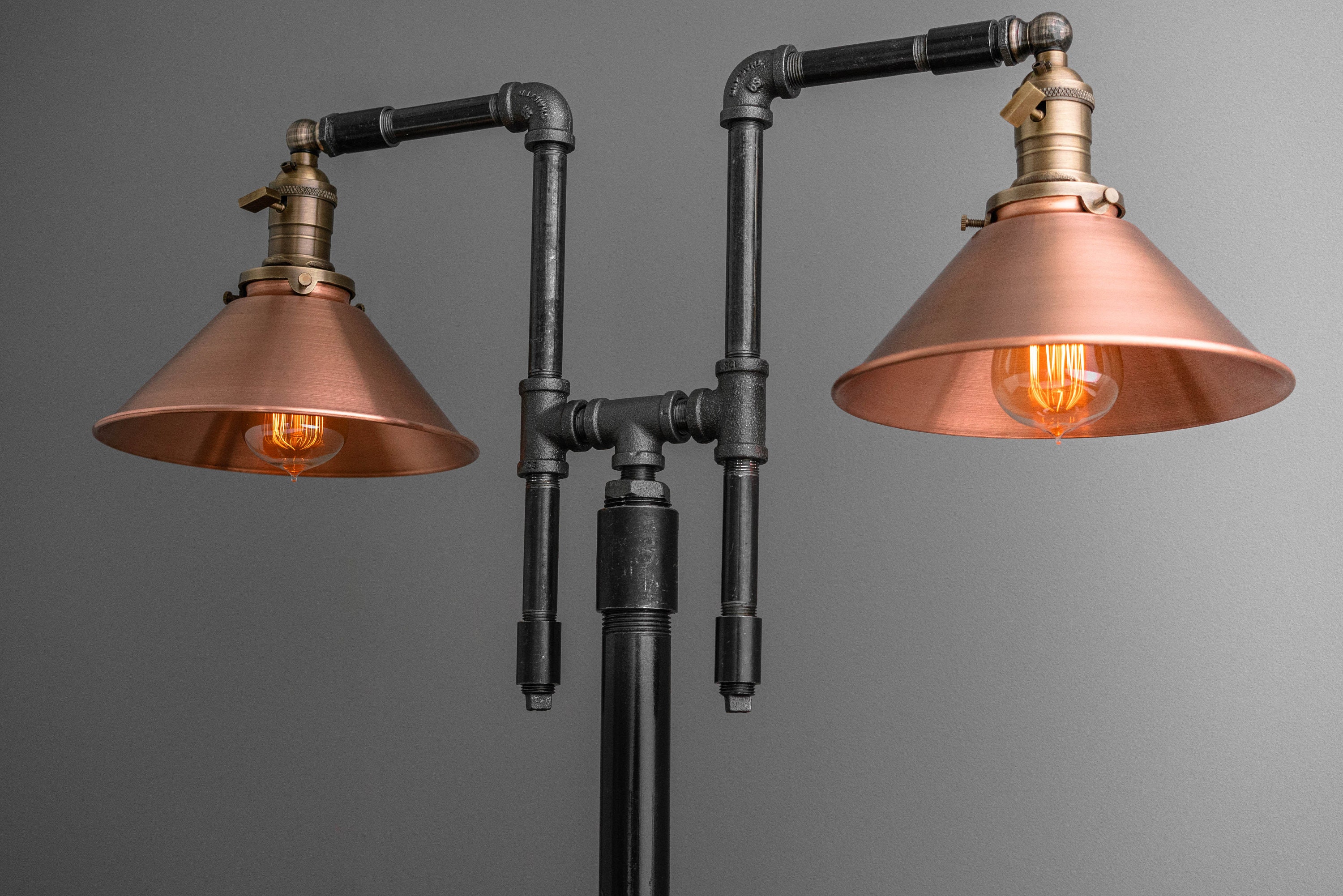 Vintage Table Lamp Industrial Style Iron Piping Copper - Etsy UK