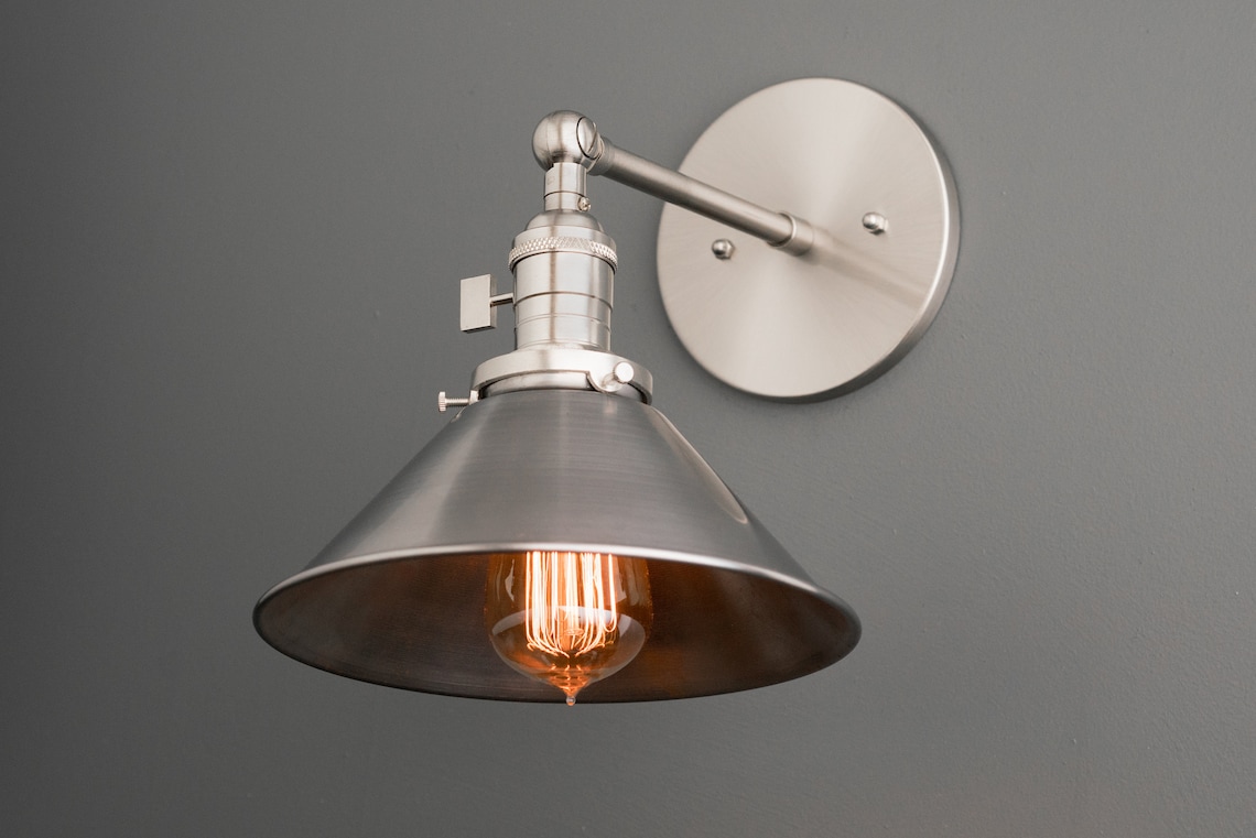 Wall Lights - Industrial Wall Light - Steel Shade - Farmhouse Sconce ...