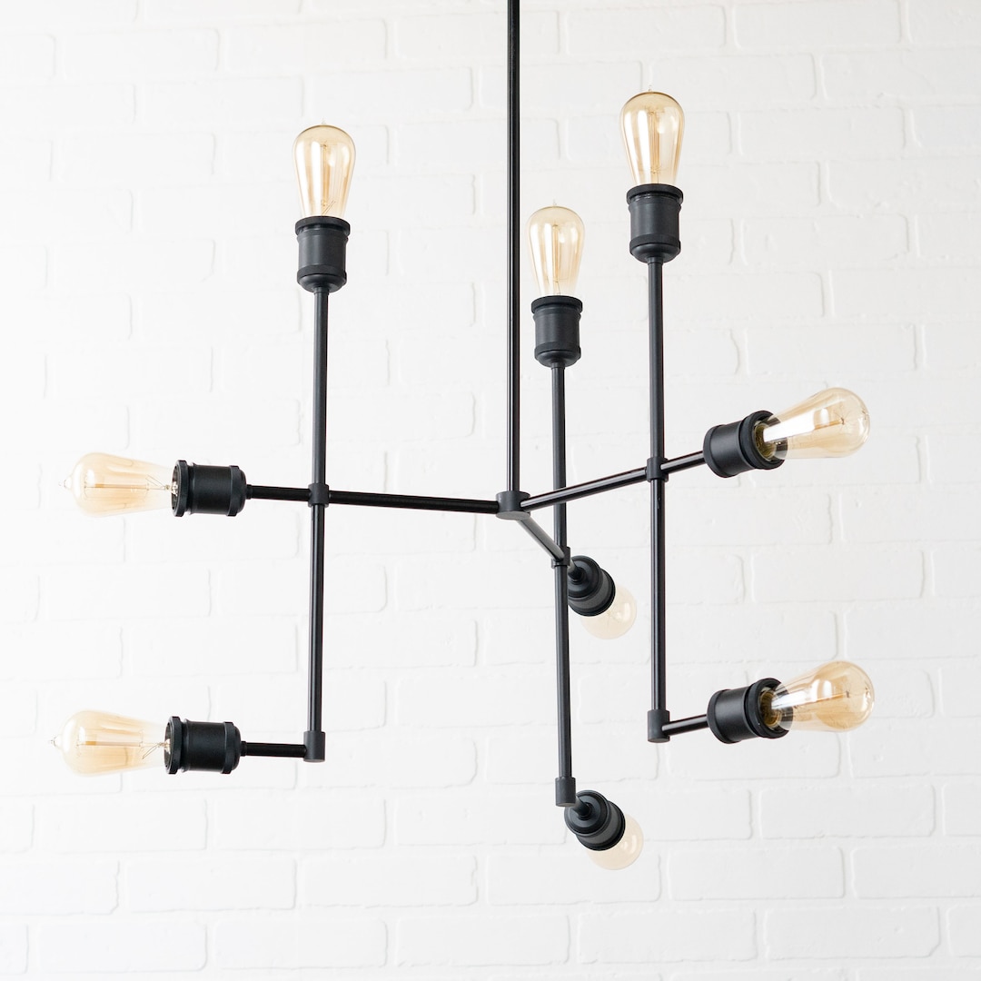 Edison Bulb Fixture - Nine Bulb Chandelier - Hanging Lamp - Industrial ...