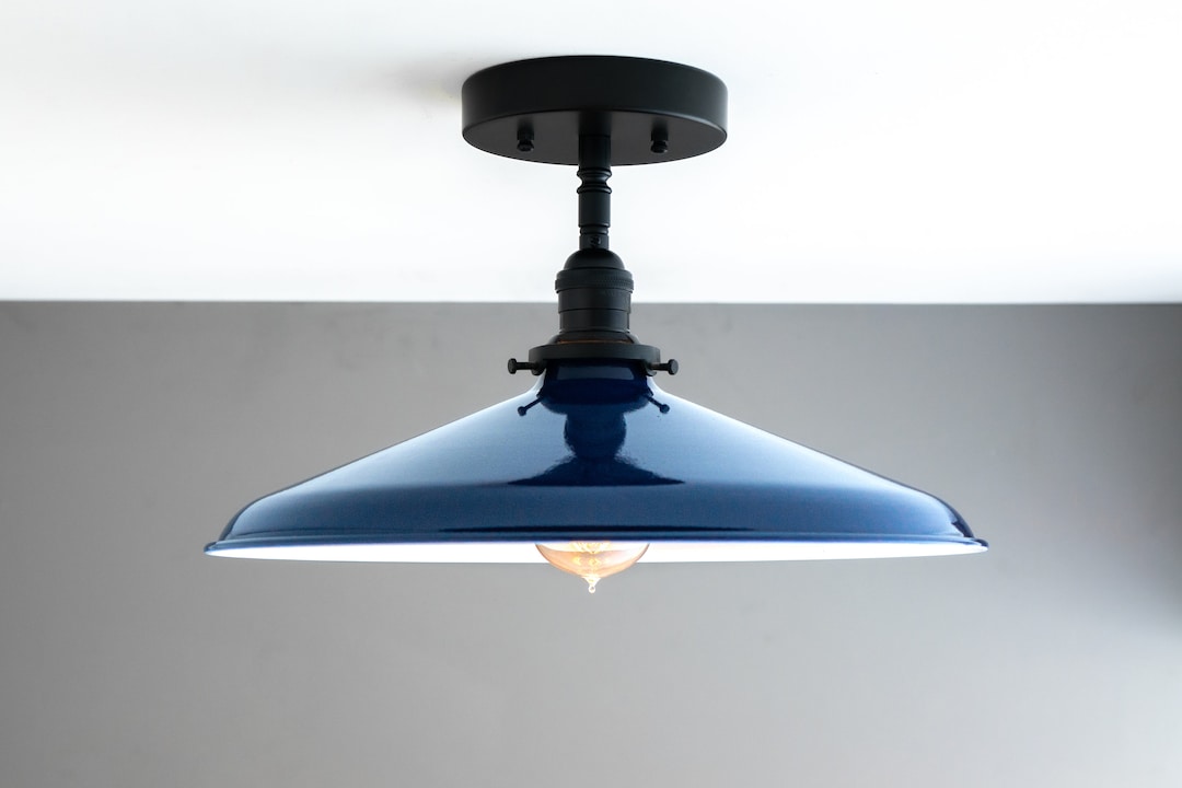 14" Blue Industrial Shade Fixture - Ceiling Lights - Semi Flush Lamp ...