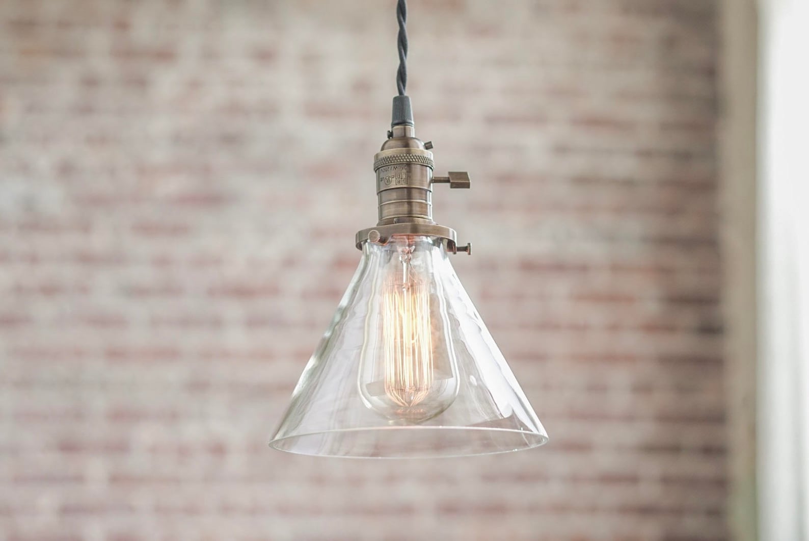 7 Inch Clear Glass Cone Shade - Hanging Pendant Light - Industrial ...