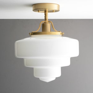 12" Wedding Cake Ceiling Light - Milk Glass Light Fixture - Semi Flush ...