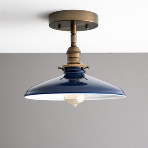10" Blue Enamel Light Fixture - Industrial Lighting - Semi Flush ...