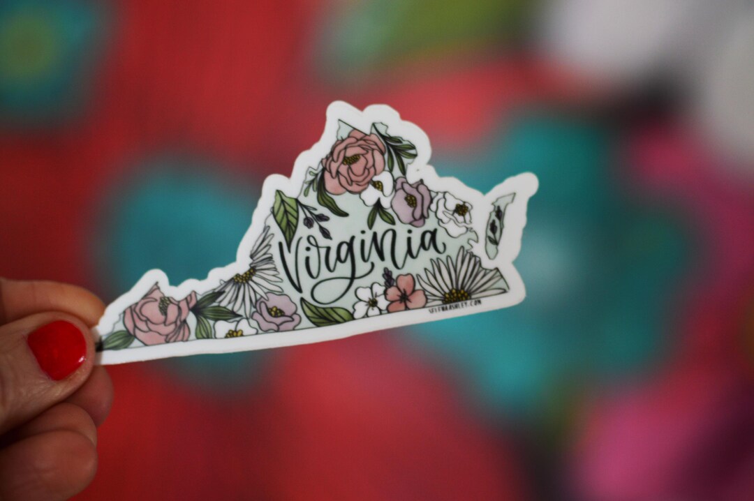 Virginia Map in Floral I Vinyl Sticker Decal - Etsy