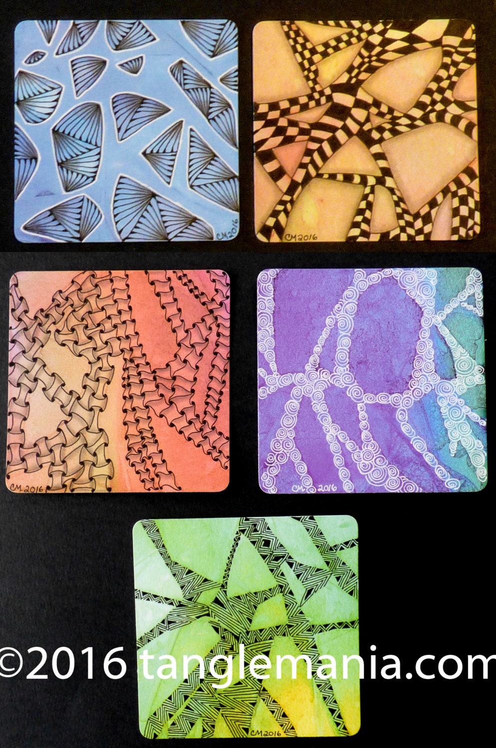 Set of Pre-strung Colored Tiles for Zentangle Art Work- 4-inch Square ...