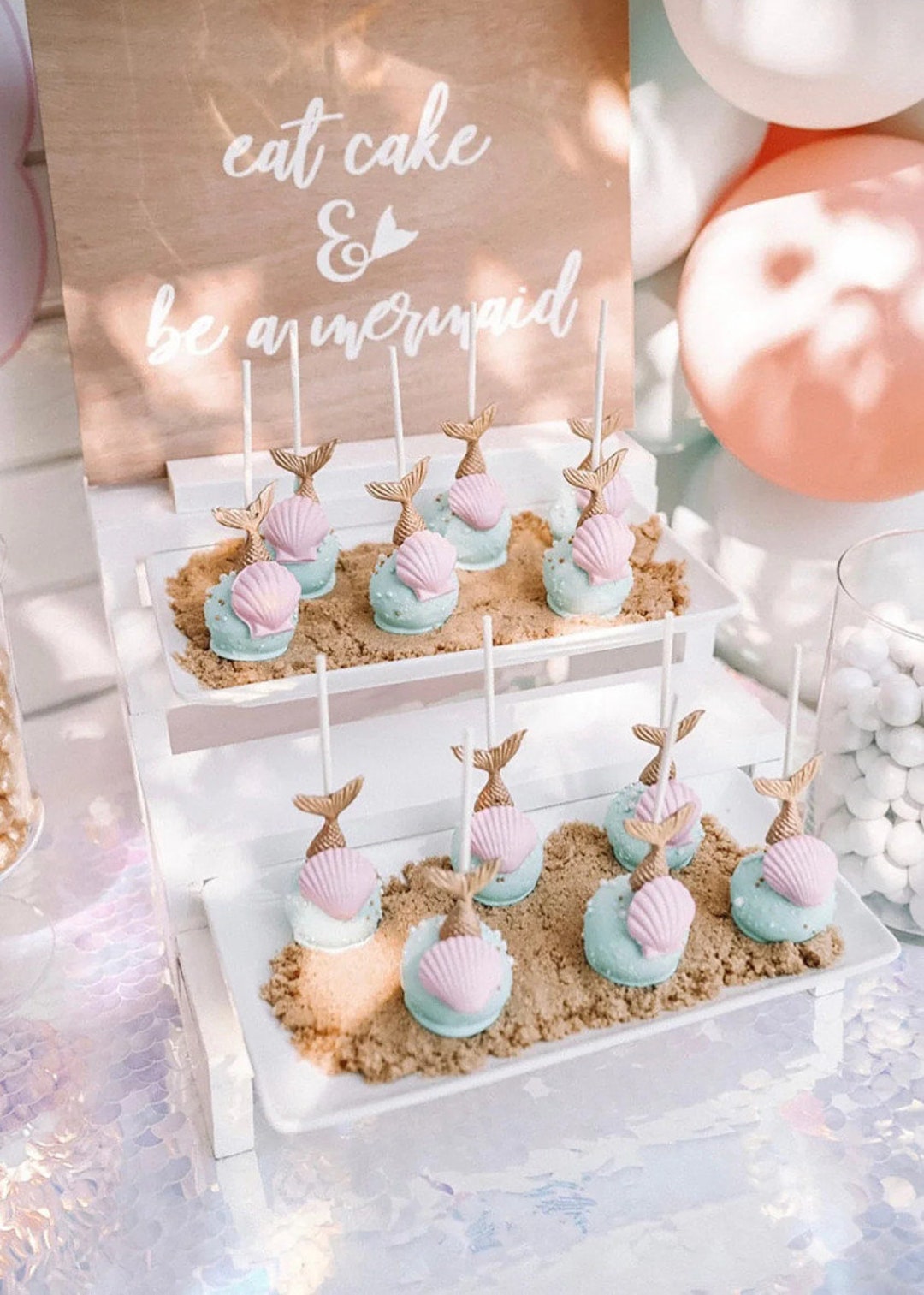 24 Pcs Sealife Splendor Mermaid Tails and Seashells Cake Pop Kit, Girl ...