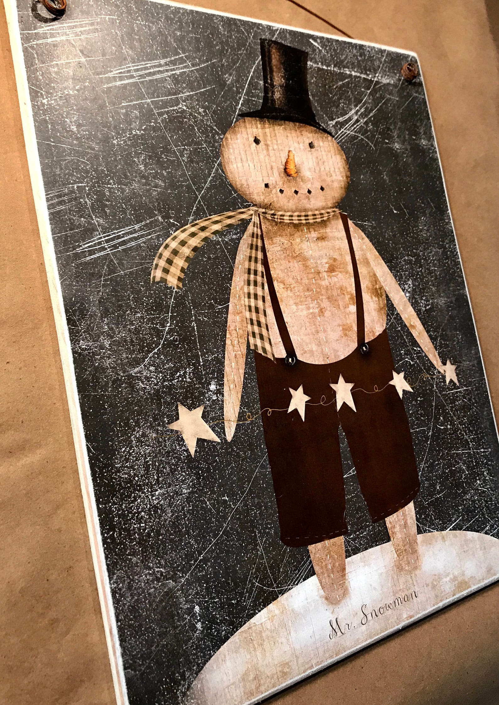 Primitive Snowman / Art Adhered to Wood and Ready to Display | Etsy