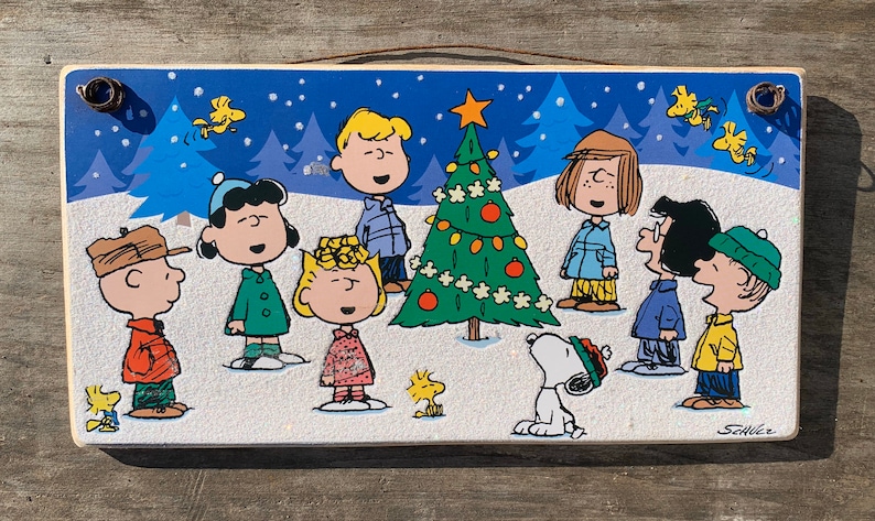 Charlie Brown Christmas Wood Sign: Sparkling Glitter Peanuts Gang Art ...