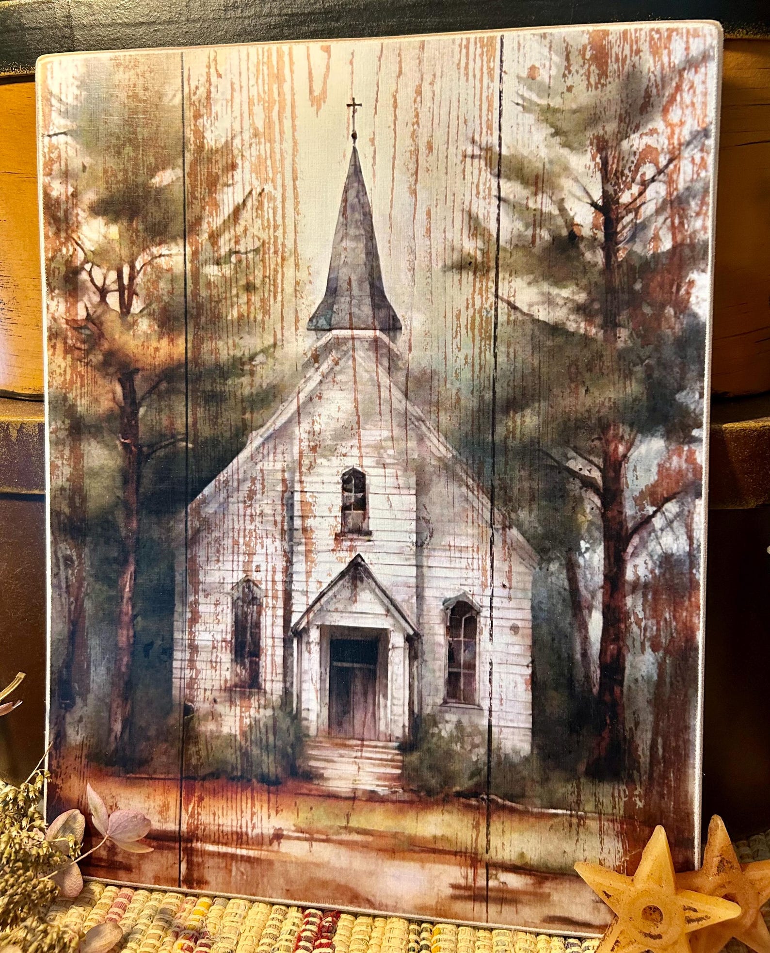 Rustic White Church Print: Vintage Christian Wall Decor (4x5, 5x7, 8x10 ...