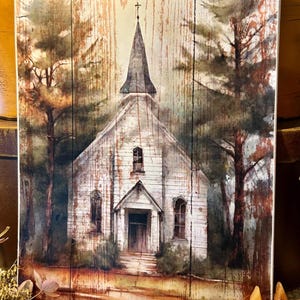 Rustic White Church Print: Vintage Christian Wall Decor (4x5, 5x7, 8x10 ...
