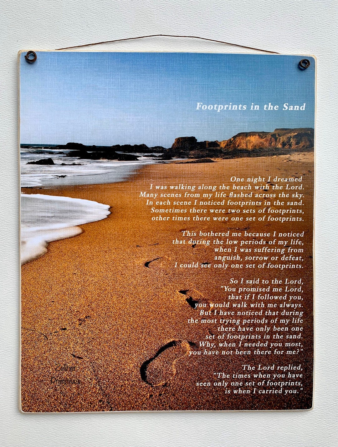 Footprints in the Sand Plaque: Handmade Wood Picture With Vintage Wire ...