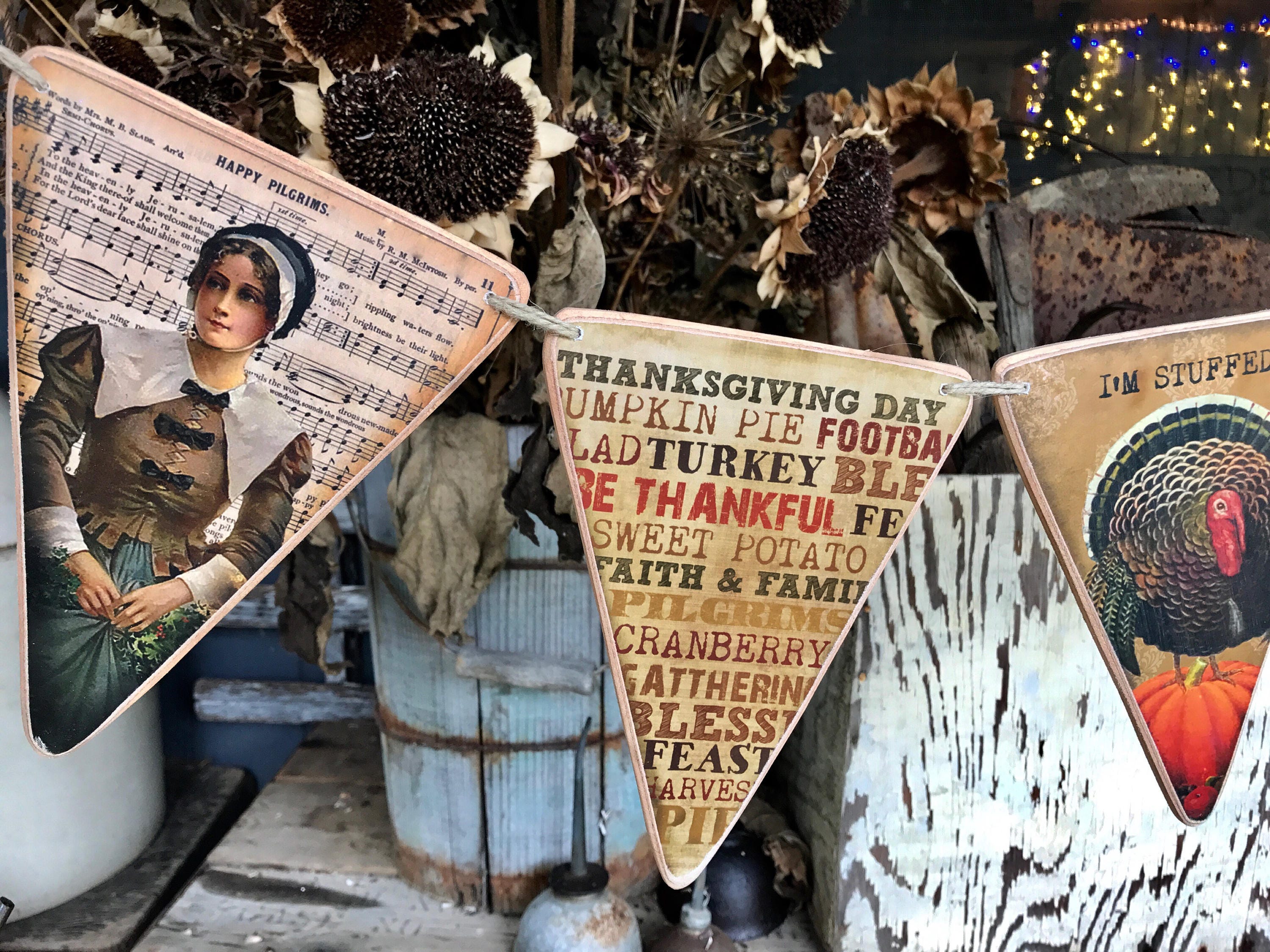 Thanksgiving Banner / Made With Wooden Pennants / Primitive | Etsy