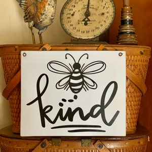 Bee Kind - Wood Sign - Ready to Display - 9x11 - Print Adhered to Wood ...