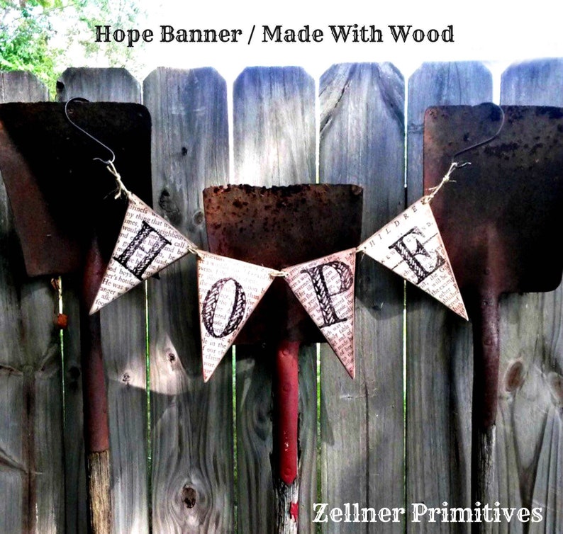 Hope Banner / Made With Wood / 4 Pennants Strung Together With - Etsy